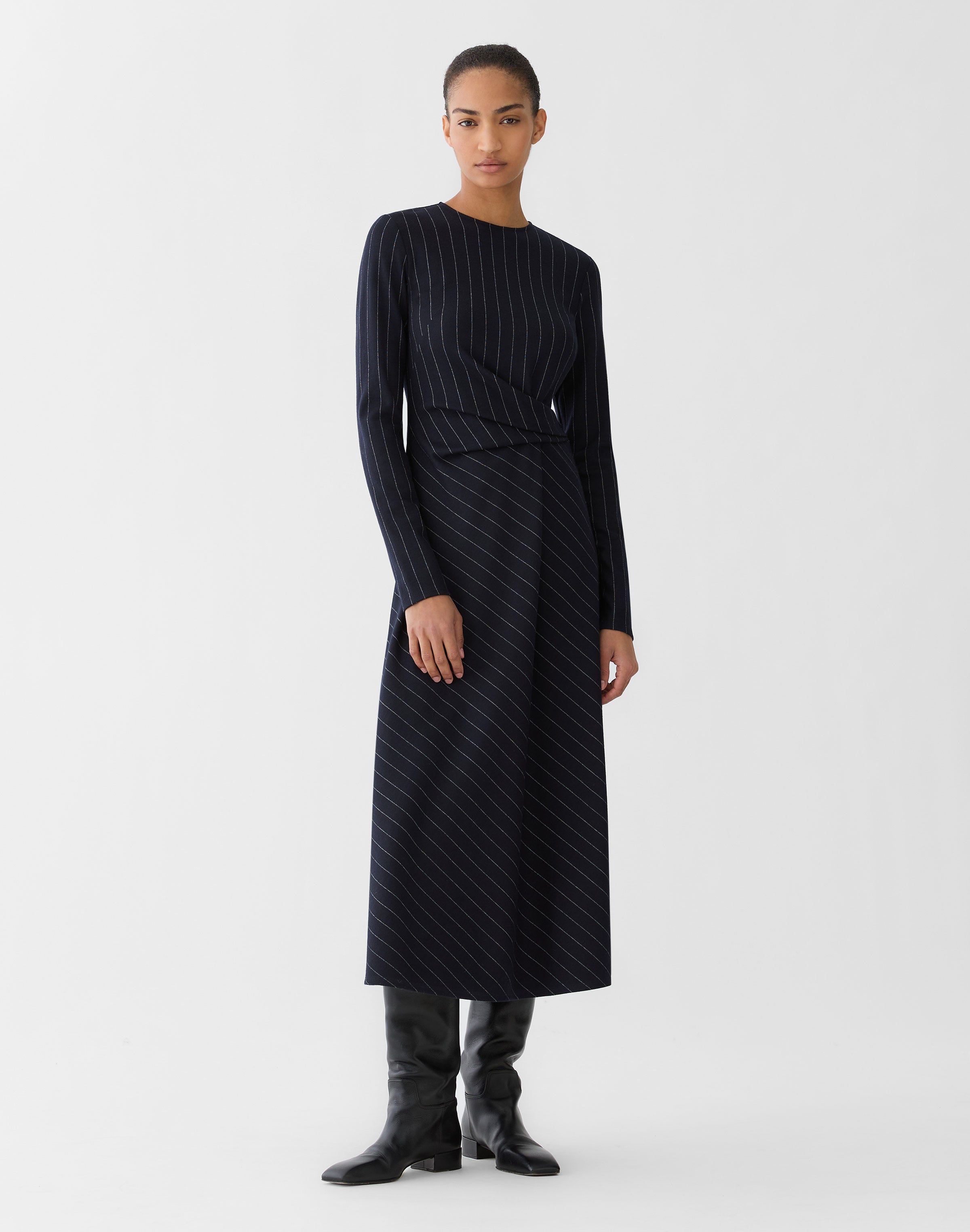 LAFAYETTE 148 NEW YORK Lafayette 148 New York Pinstripe Wool Jersey Midi Dress